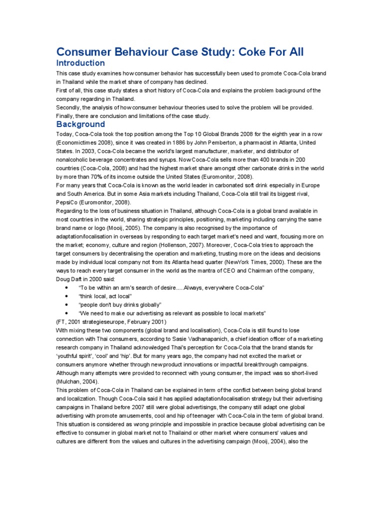 Consumer Behaviour Case Study | PDF | Coca Cola | Brand