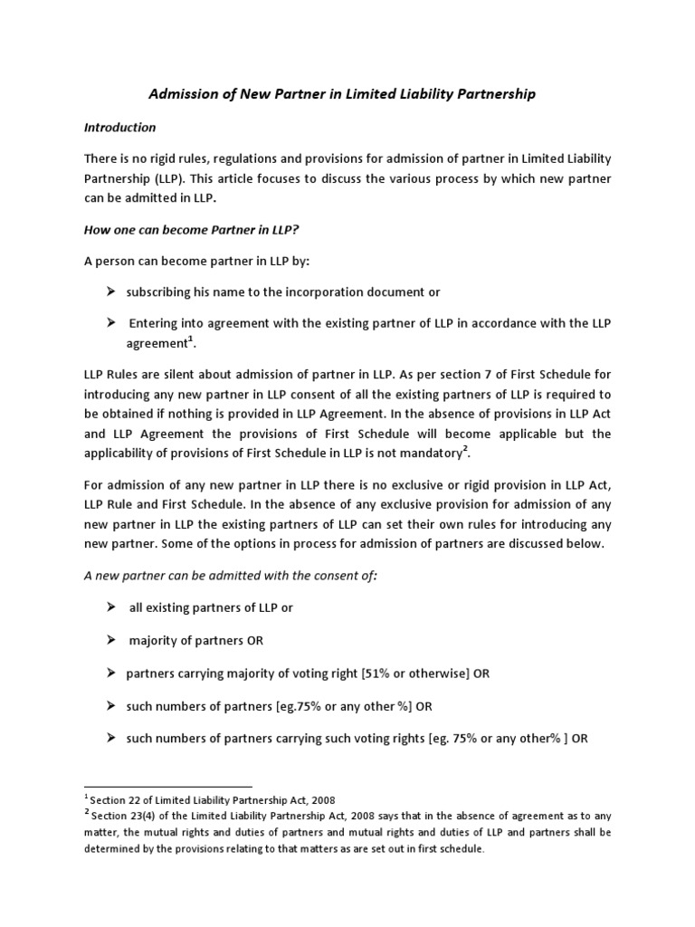 Article - Admission of New Partner in LLP | PDF | Limited Liability ...