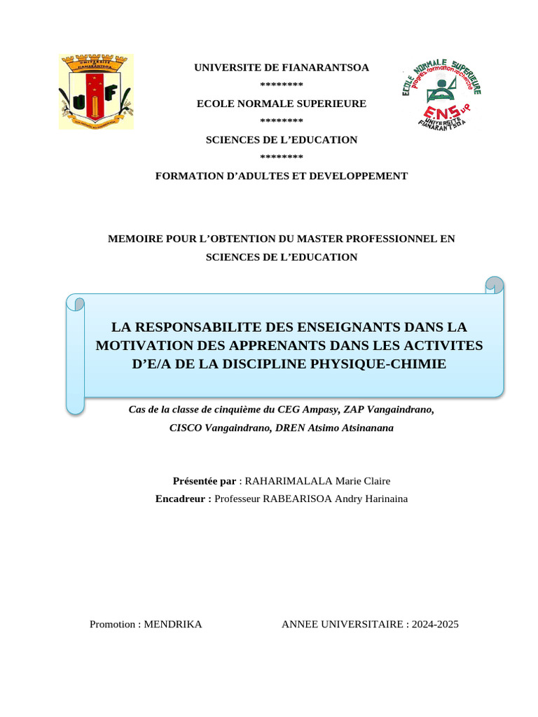 Master 2 sur l'enseignement des Physique chimie | PDF | Enseignement ...