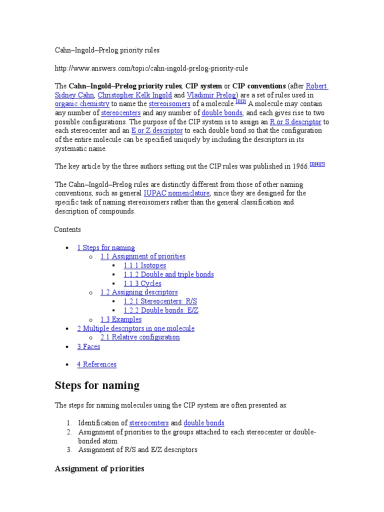 Cahn–Ingold–Prelog priority rules | Stereochemistry | Organic Chemistry