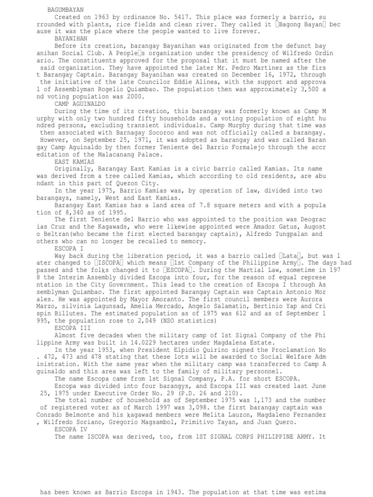 The History and Establishment of Several Barangays in Quezon City ...