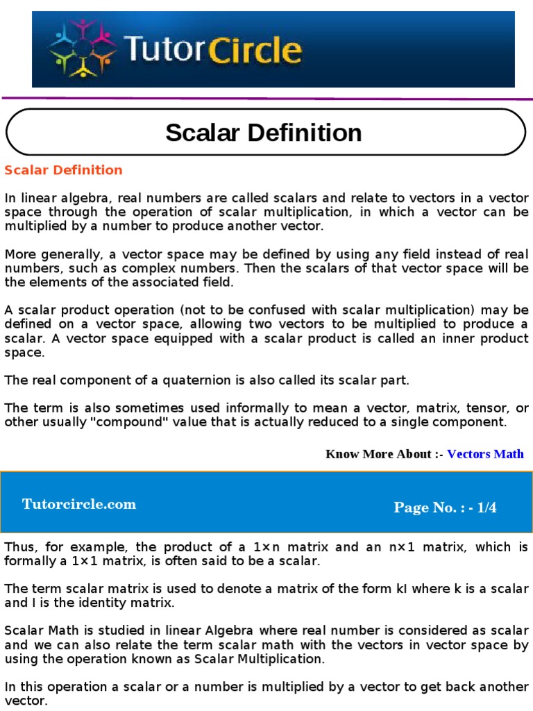 Scalar Definition | PDF | Scalar (Mathematics) | Vector Space