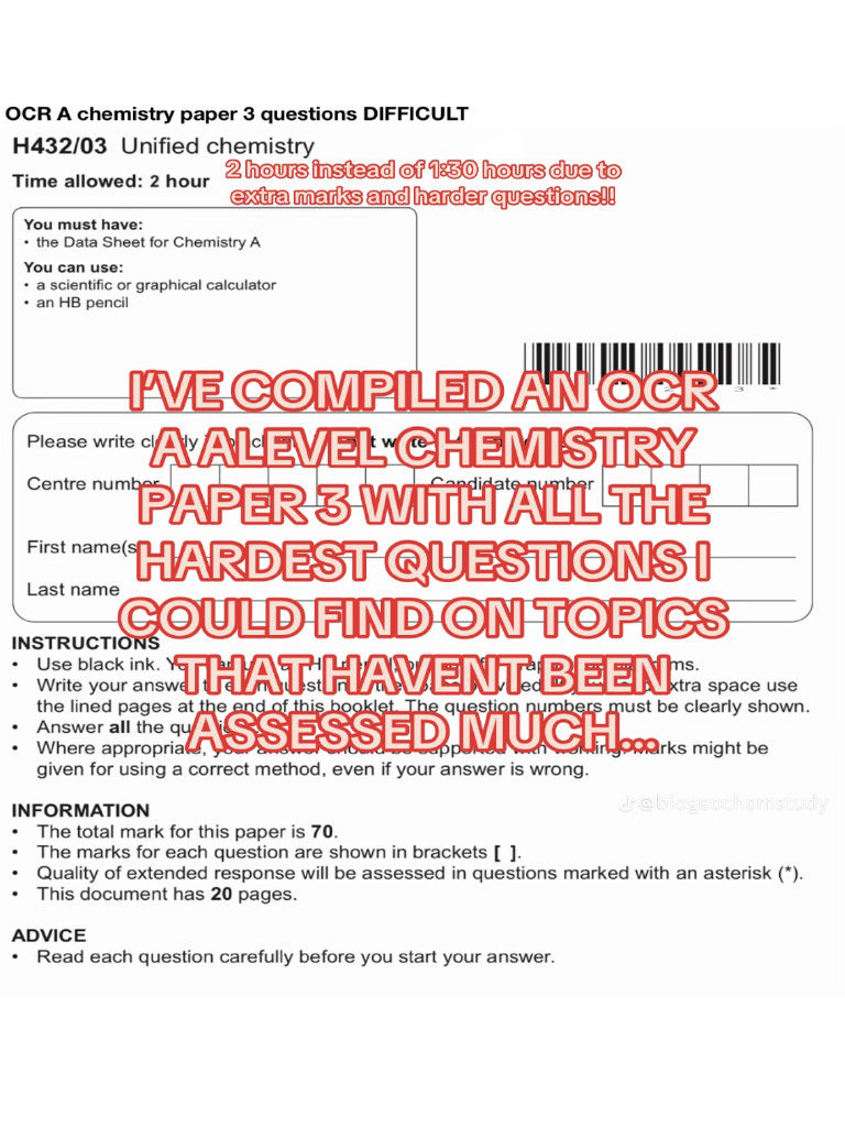 OCR A CHEMISTRY PAPER 3 PRACTICE QUESTIONS | PDF