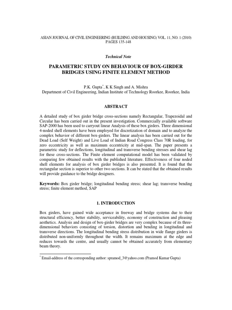 Analysis of Stress and Deflection Behavior for Various Box Girder ...