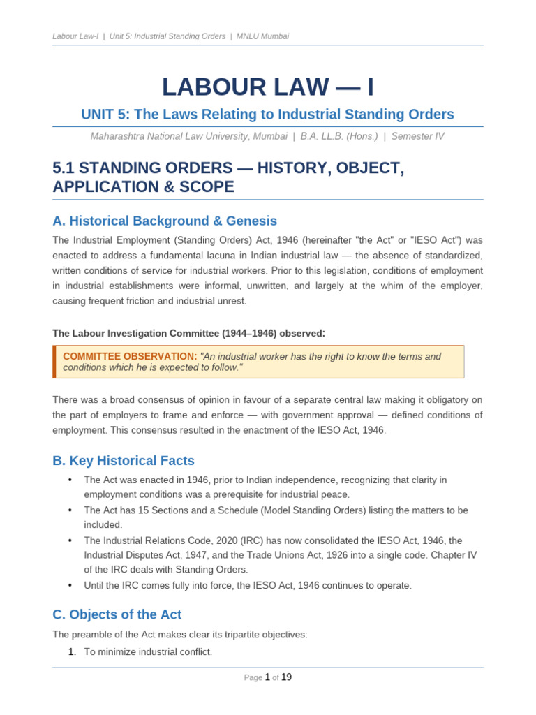 Unit5_Labour_Law_Standing_Orders | PDF | Parliamentary Procedure ...