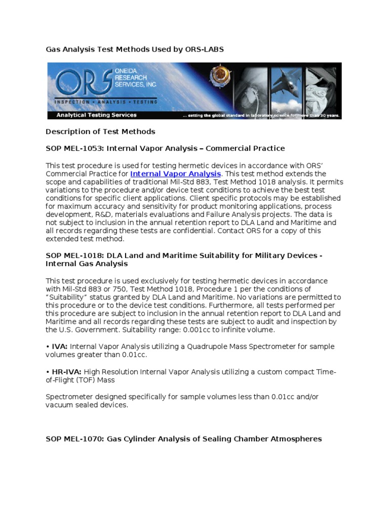 Gas Analysis Test Methods Used by ORS-LABS | PDF | Mass Spectrometry ...