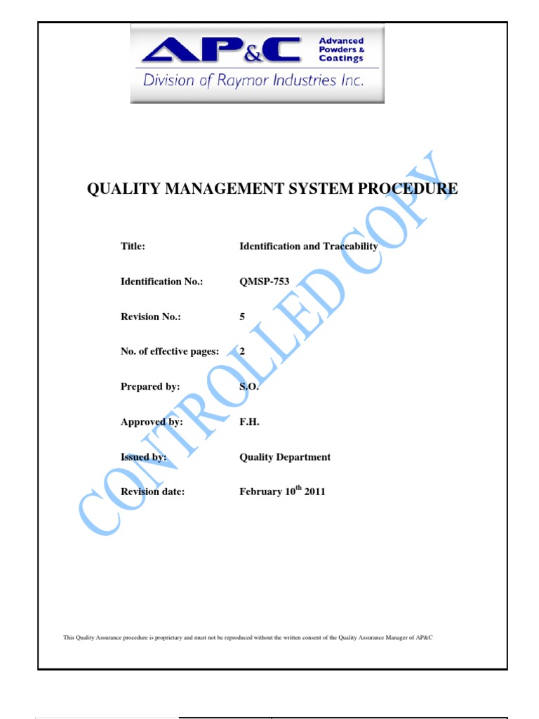 Identification and Traceability | PDF | Quality Assurance | Quality ...