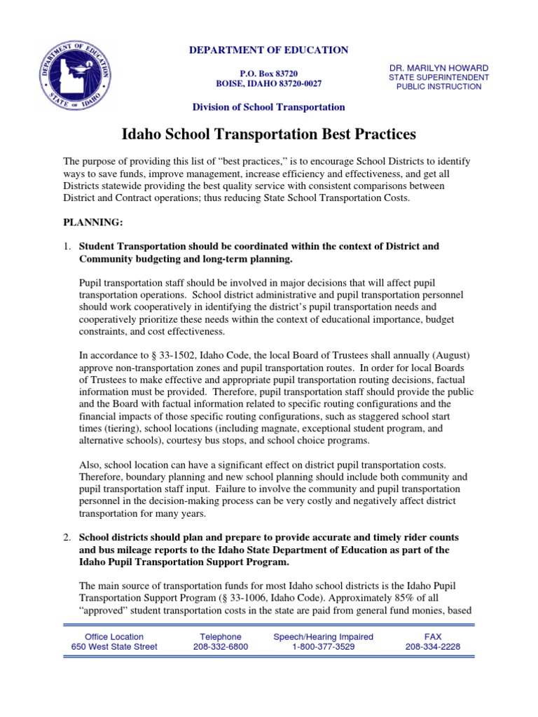 Idaho School Transportation Best Practices: Planning | PDF | Turnover ...