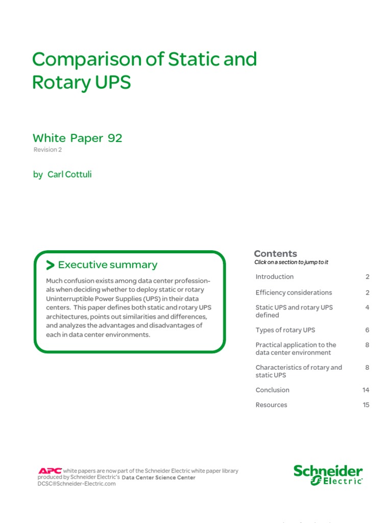 APC White Paper - Comparison of Static and Dynamic UPS | PDF | Power ...