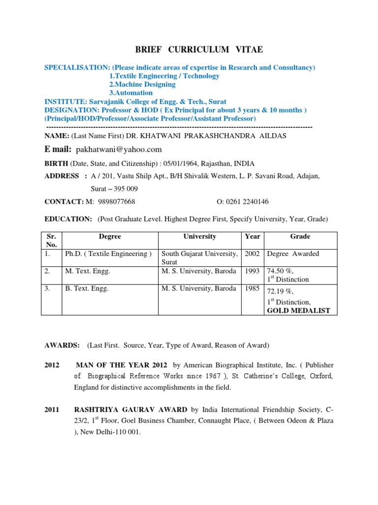 Brief Curriculum Vitae | PDF | Yarn | Loom