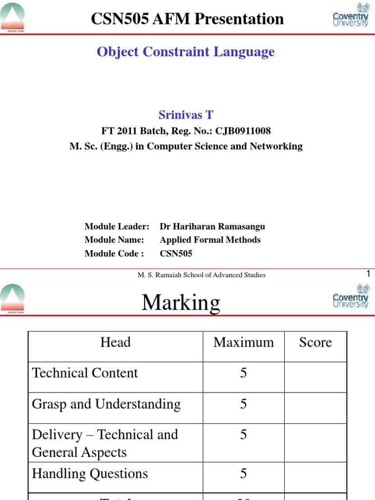 Cjb0911008 Srinivas Csn505 Presentation | PDF | Invariant (Mathematics) | Class (Computer ...