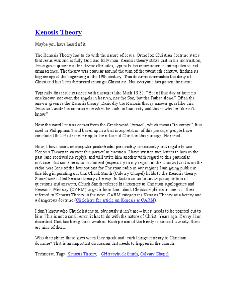 Kenosis Theory | PDF | Trinity | Christology