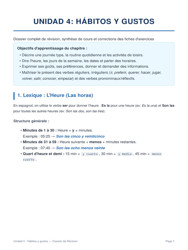 Unidad_4_Dossier_Revision_Espagnol | PDF | Verbe | Des sports