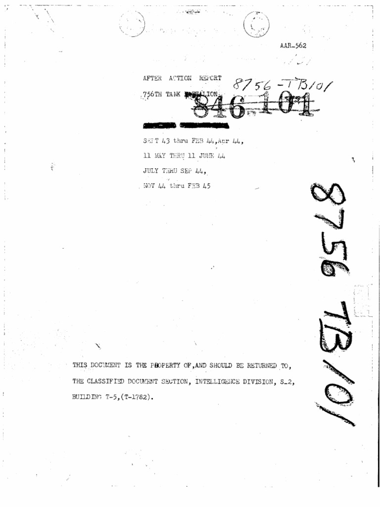 756th Tank Battalion Operations Report | PDF | Tanks | Military Units ...