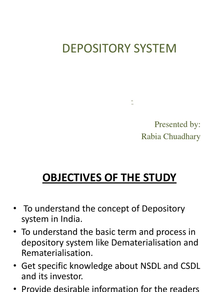 Depository System | Download Free PDF | Securities (Finance) | Equity Securities