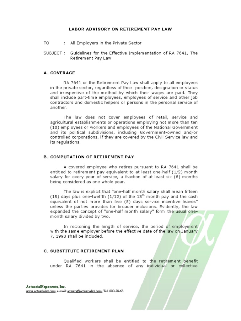 DOLE Advisory On RA 7641 | PDF | Employment | Salary