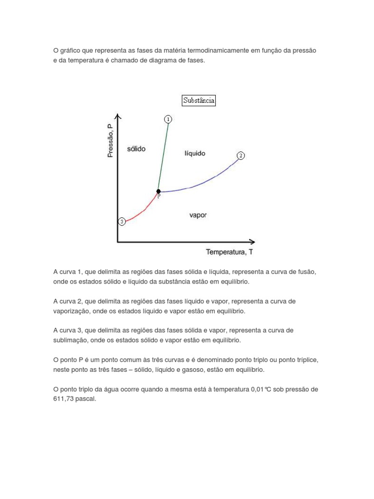 O gráfico que representa as fases da matéria termodinamicamente em ...