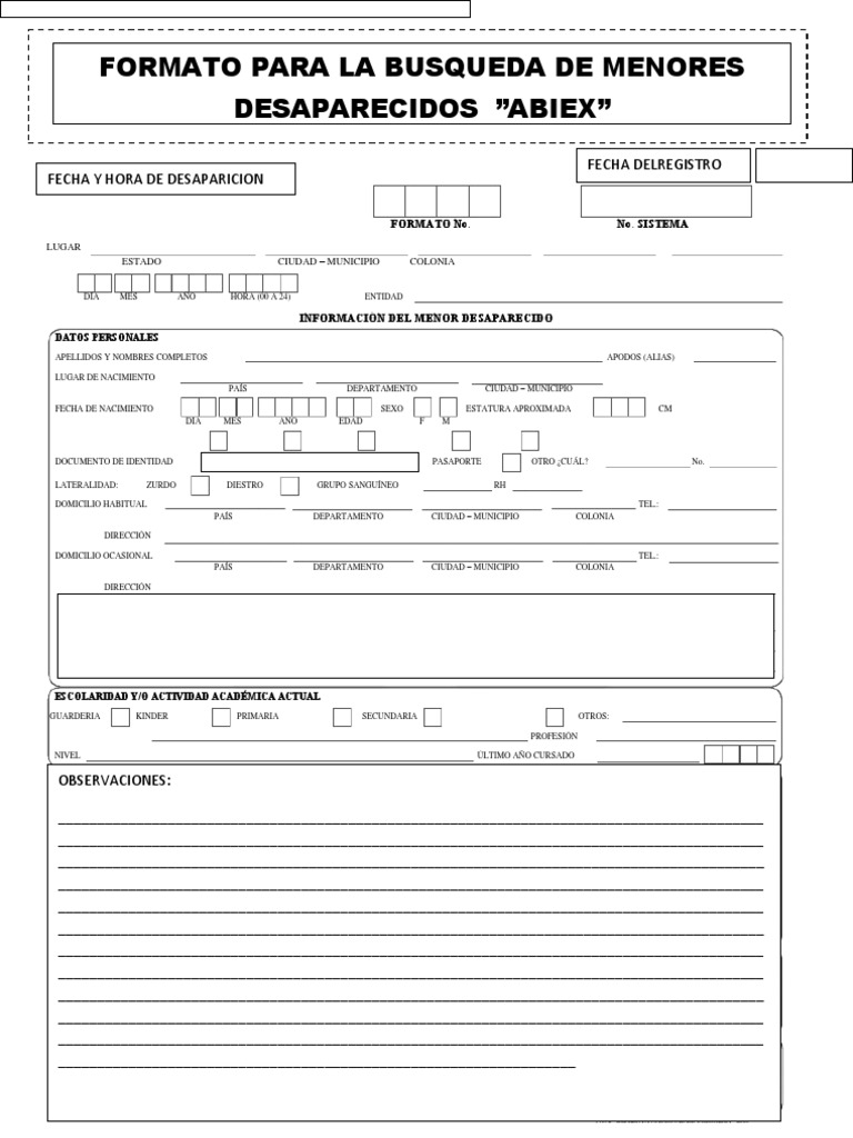 Formato Nacional para Búsqueda de Personas Desaparecidas | PDF
