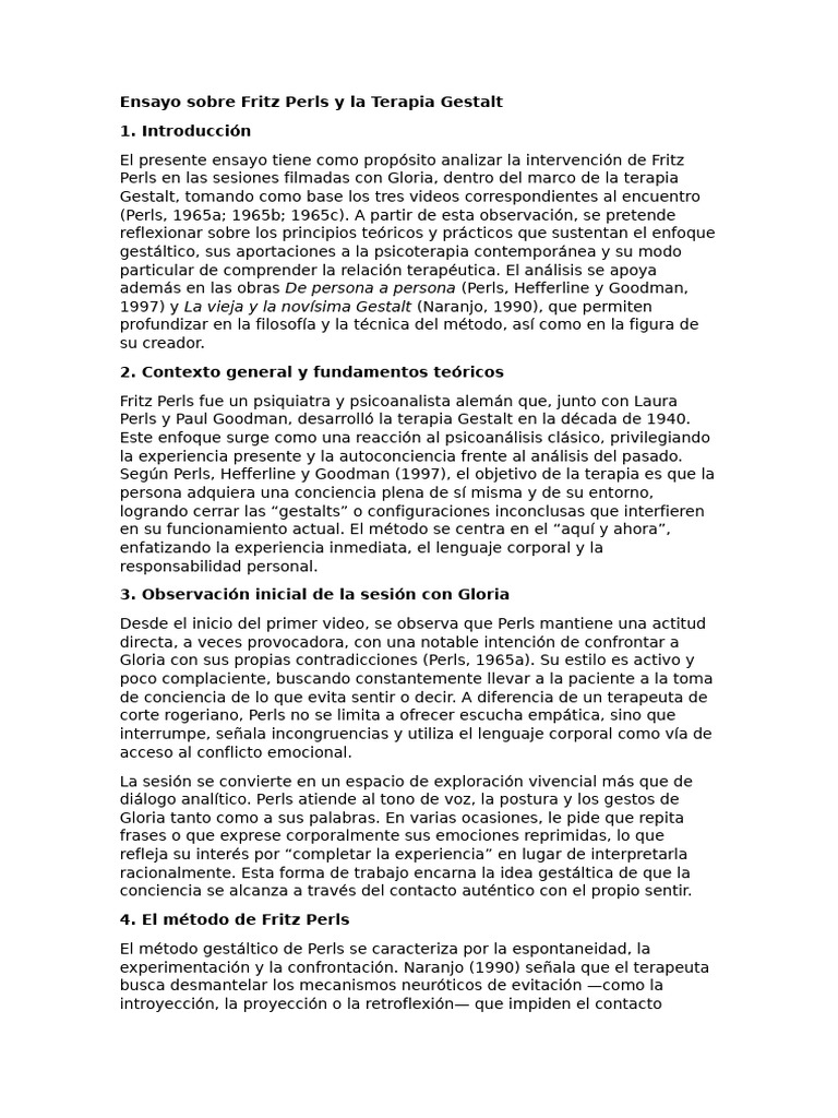 Ensayo sobre Fritz Perls y la Terapia Gestalt | PDF | Terapia Gestalt ...