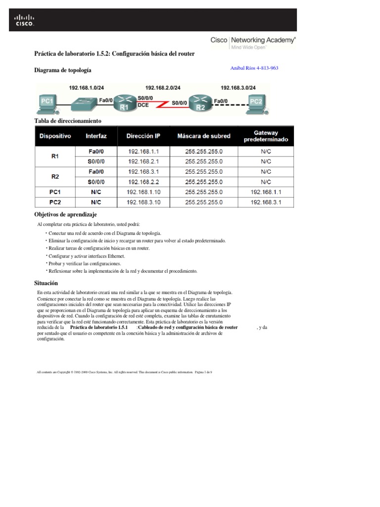 Practica Lab-152 - Configuracion Basica Del Router-1 | PDF | Enrutador (Computación ...