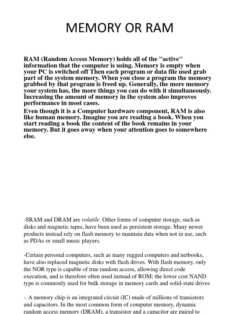 Memory | Download Free PDF | Random Access Memory | Read Only Memory