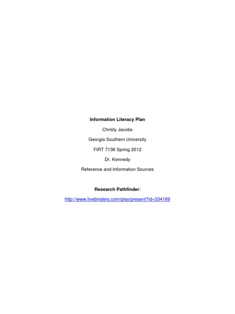 Information Literacy Plan | PDF | Lesson Plan | World Wide Web