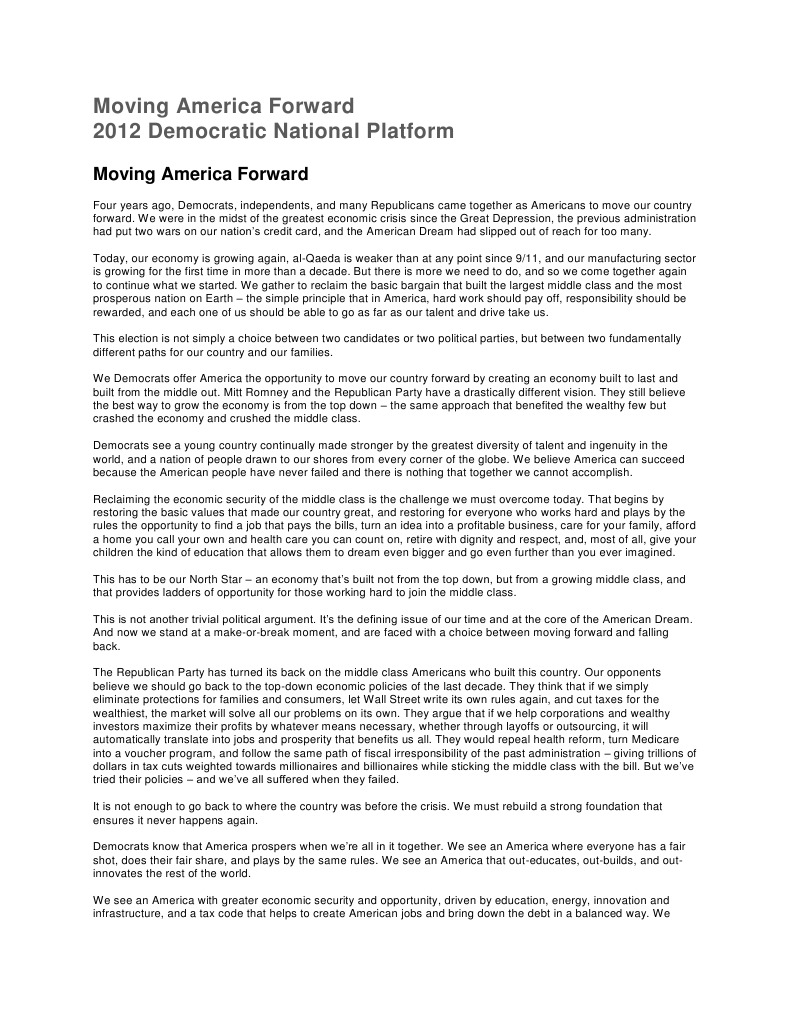 2012 Democrat National Platform Revised | PDF