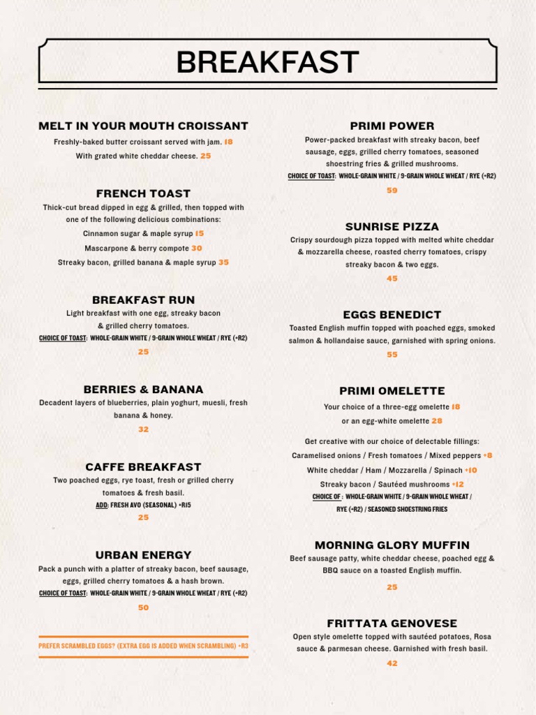 Breakfast and Brunch Menu Options | PDF