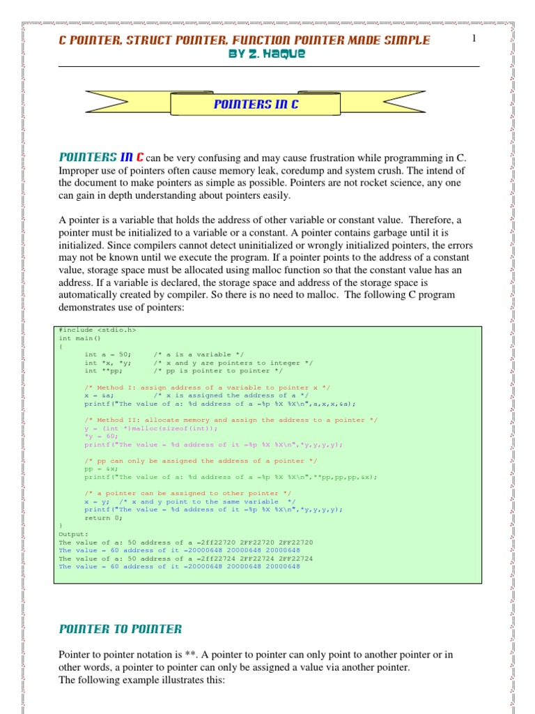 C Pointers Struct Pointer Function Pointer Made Simple Pdf Pointer Computer Programming