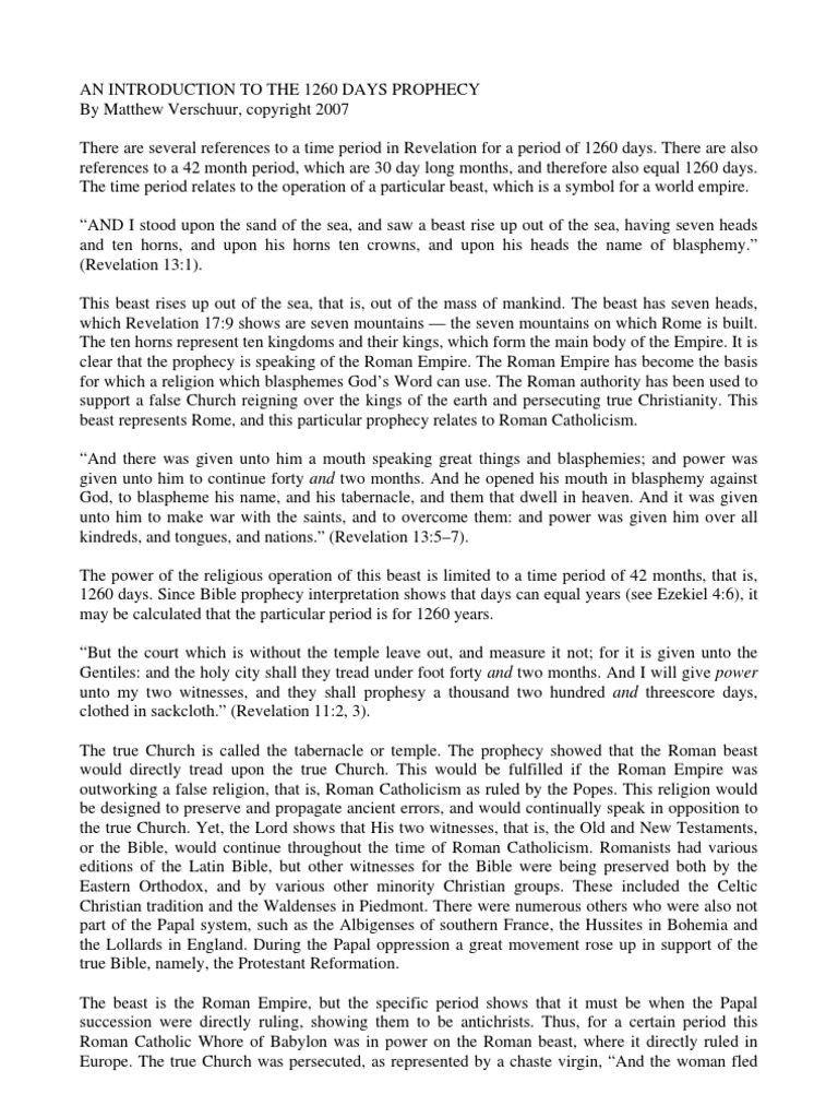 An Introduction To The 1260 Days Prophecy | PDF | The Beast (Revelation ...
