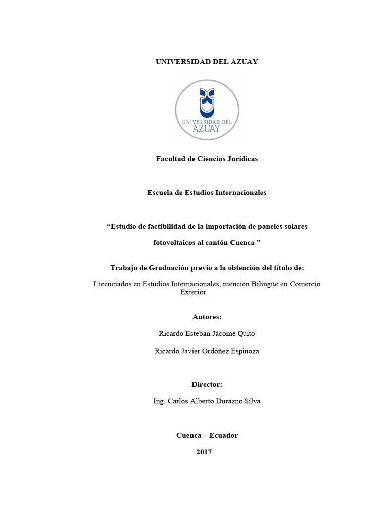 estudio factibilidad importacion paneles solares cuenca | PDF ...