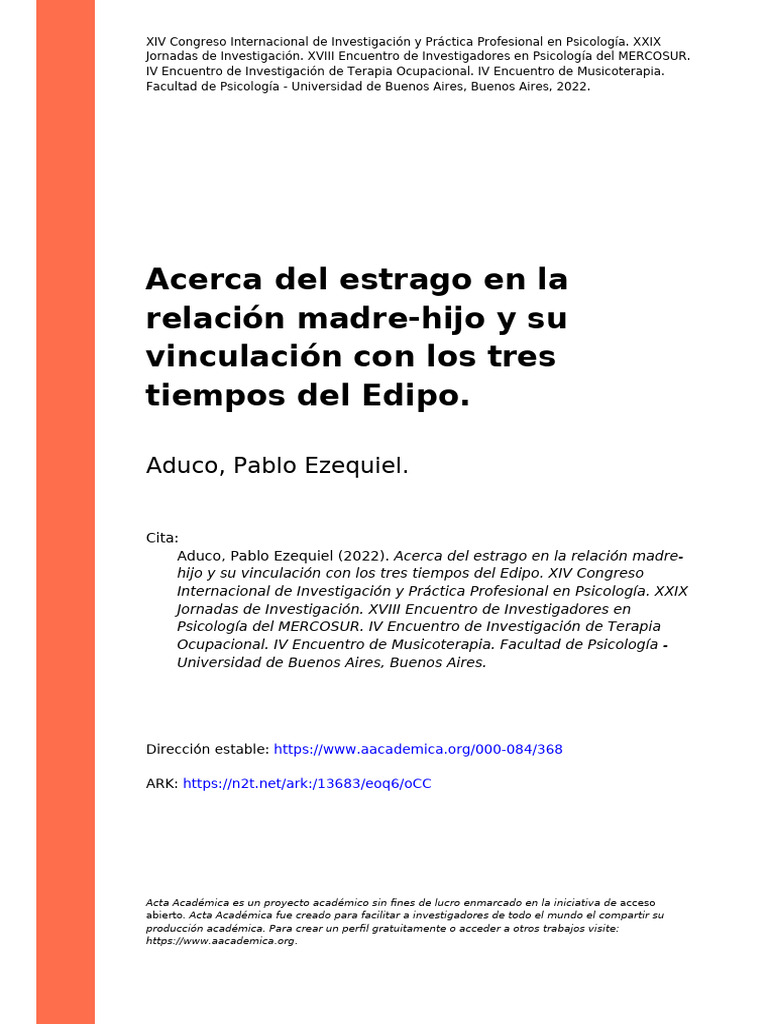 Aduco, Pablo Ezequiel (2022). Acerca Del Estrago en La Relación Madre ...