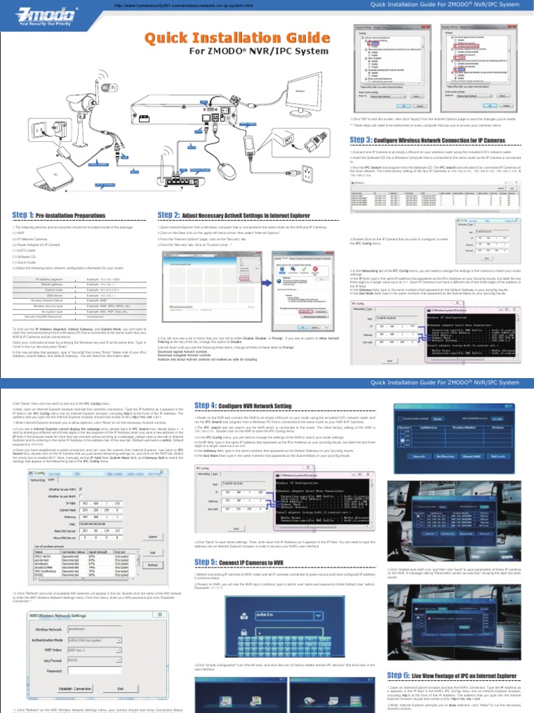 Quick Installation Guide of ZMODO NVR/IPC System | PDF | Internet Explorer | Ip Address