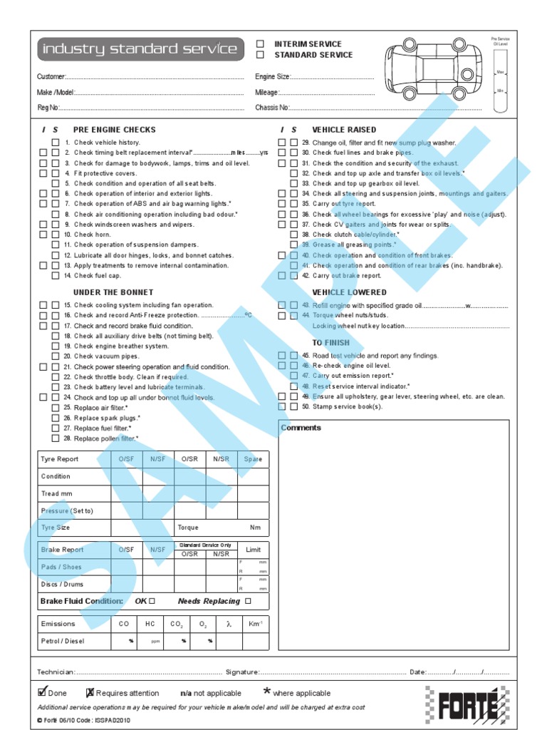 Industry Standard Service Checklist - Car | PDF | Business | Technology ...