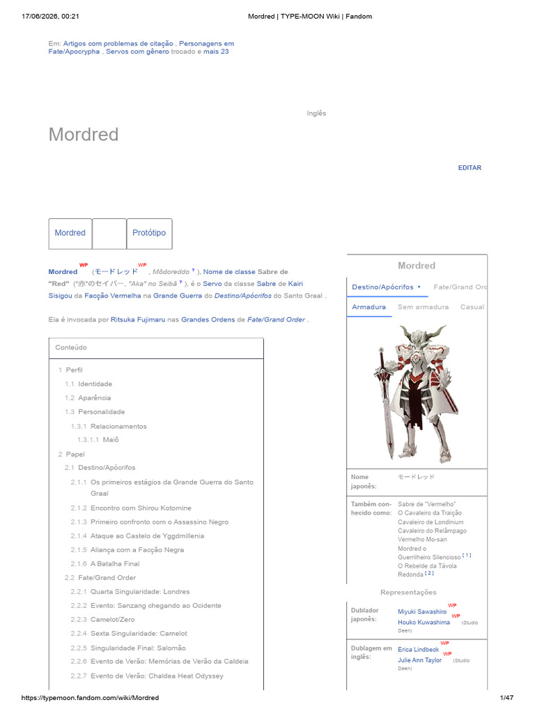 Mordred _ TYPE-MOON Wiki _ Fandom | PDF | Londres