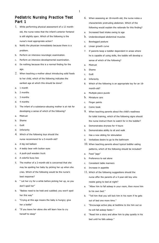 Practice Test Pediatric Nursing 100 Items | PDF | Infants | Adolescence