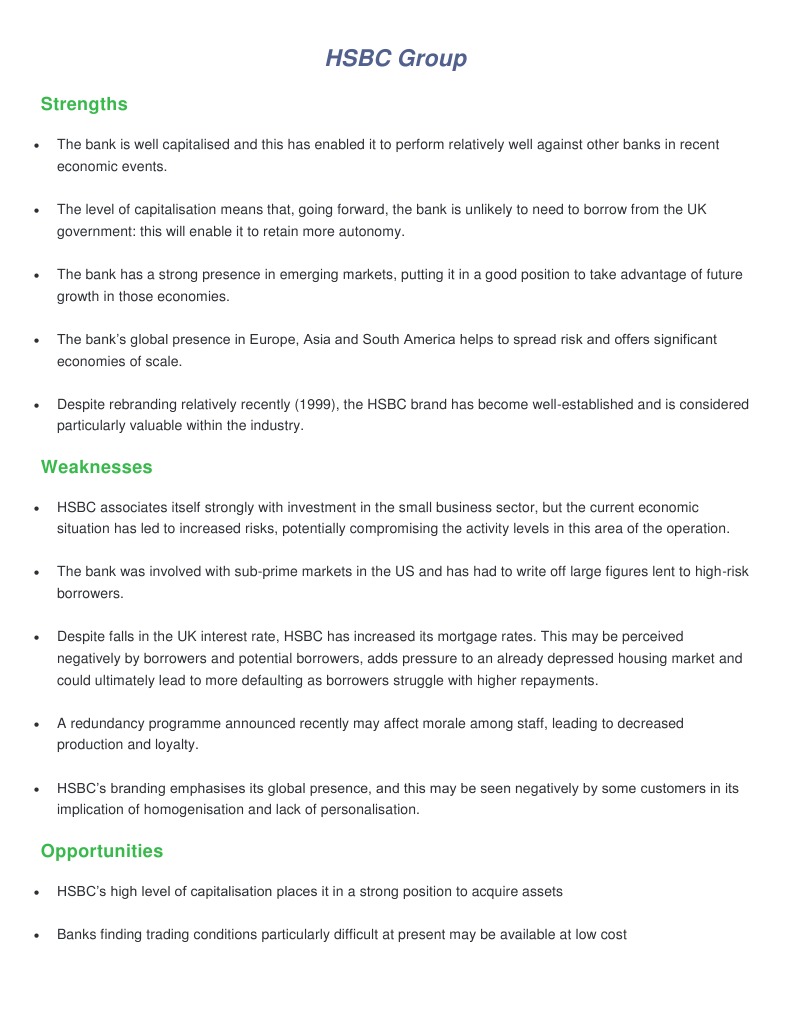 HSBC Group SWOT Analysis Overview | PDF | Hsbc | Subprime Lending