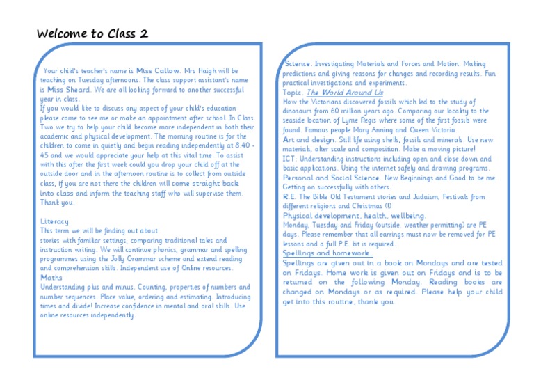 Autumn Term Newsletter Class 2 | PDF | Physical Education | Learning