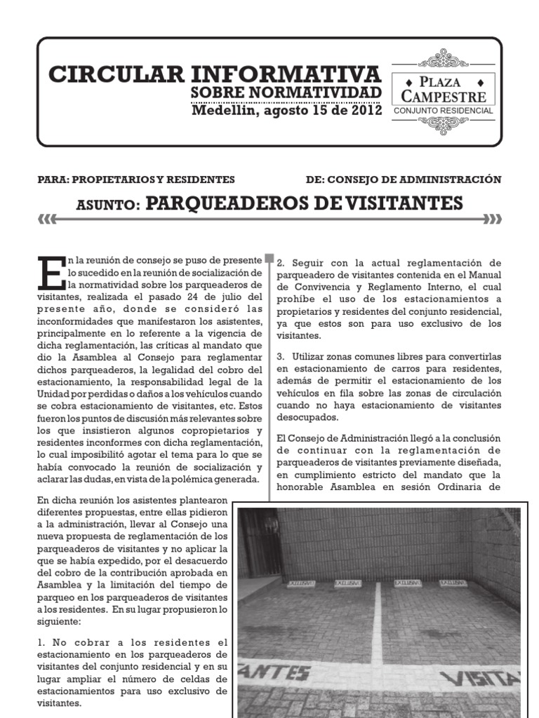 Circular Parqueadero de Visitantes | PDF | Regulación | Gobierno