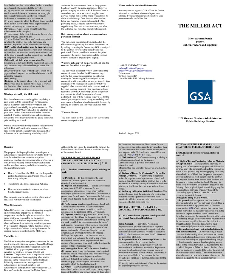 Miller Act Brochure From GSA | PDF | Surety Bond | Justice