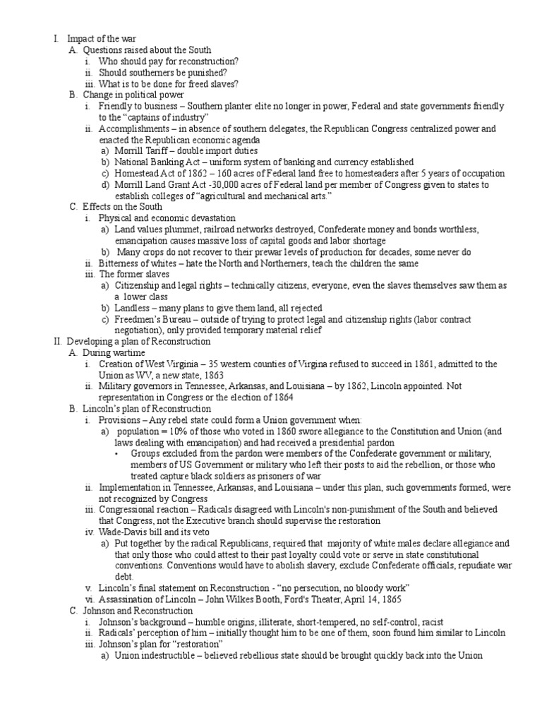 APUSH CH 18 Outline | PDF | Reconstruction Era | Fourteenth Amendment ...
