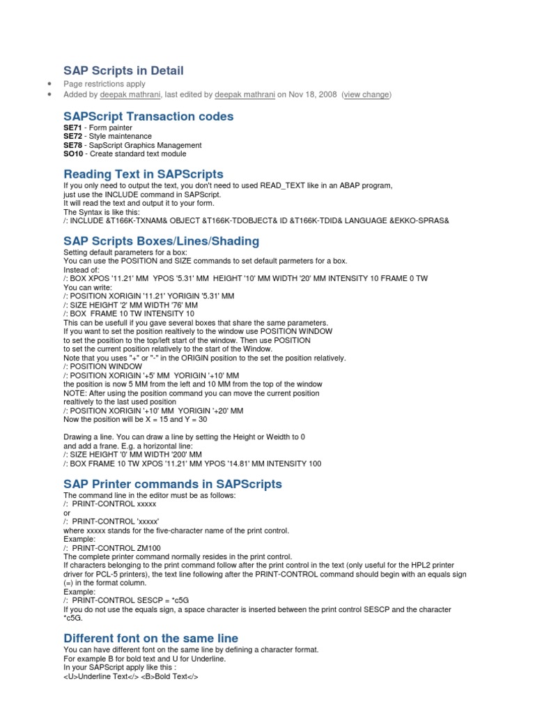 SAP Script | PDF | Subroutine | Parameter (Computer Programming)