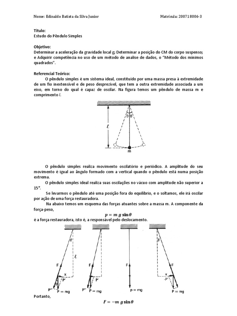Relatório de Pêndulo Simples | PDF | Pêndulo | Massa
