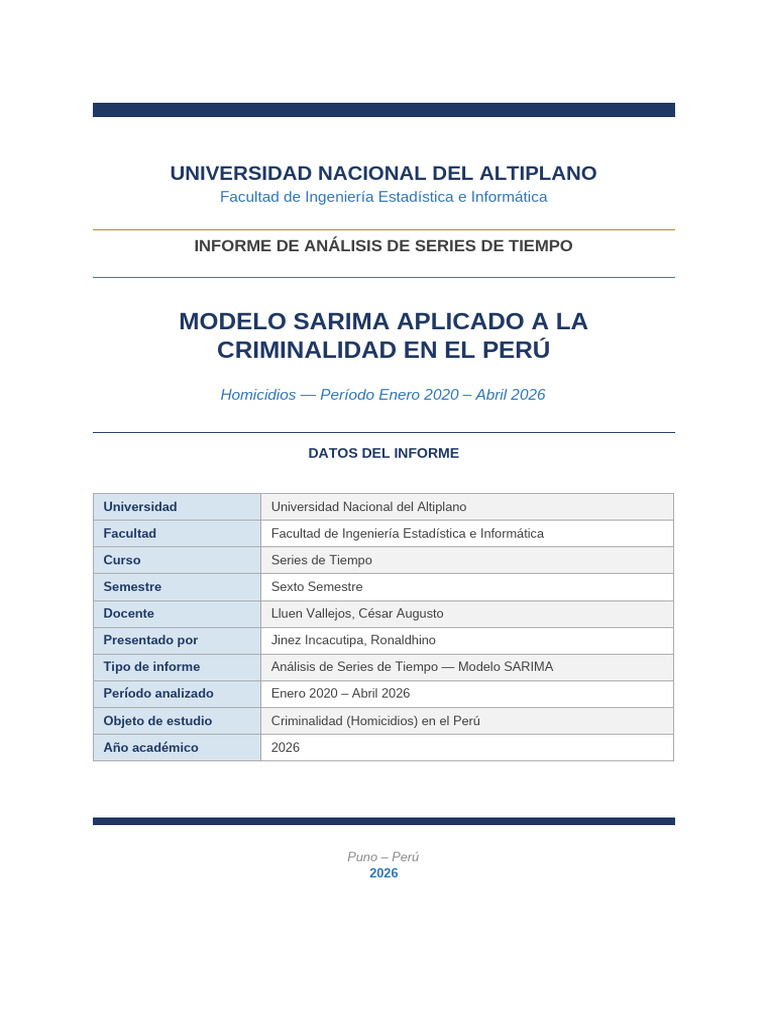 SARIMA_Homicidios_Peru_UNAP_2026 | PDF | Homicidio | Estadísticas