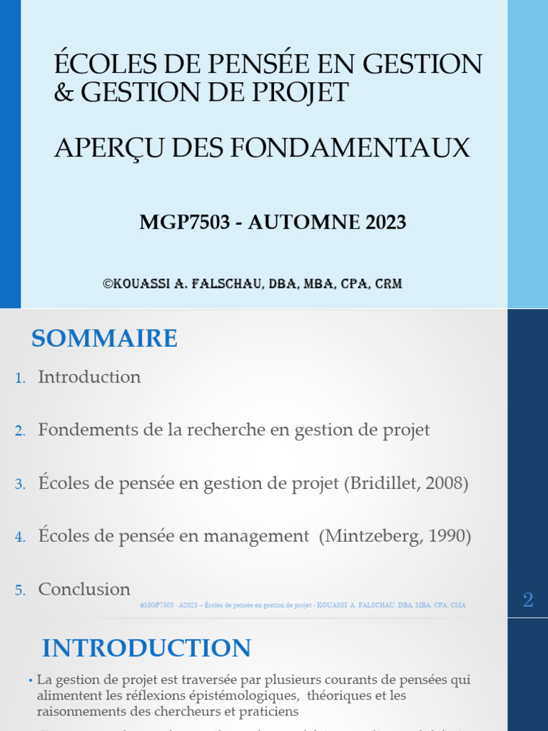MGP7503-A2023- Présentation des écoles de pensée | PDF | Gestion de ...