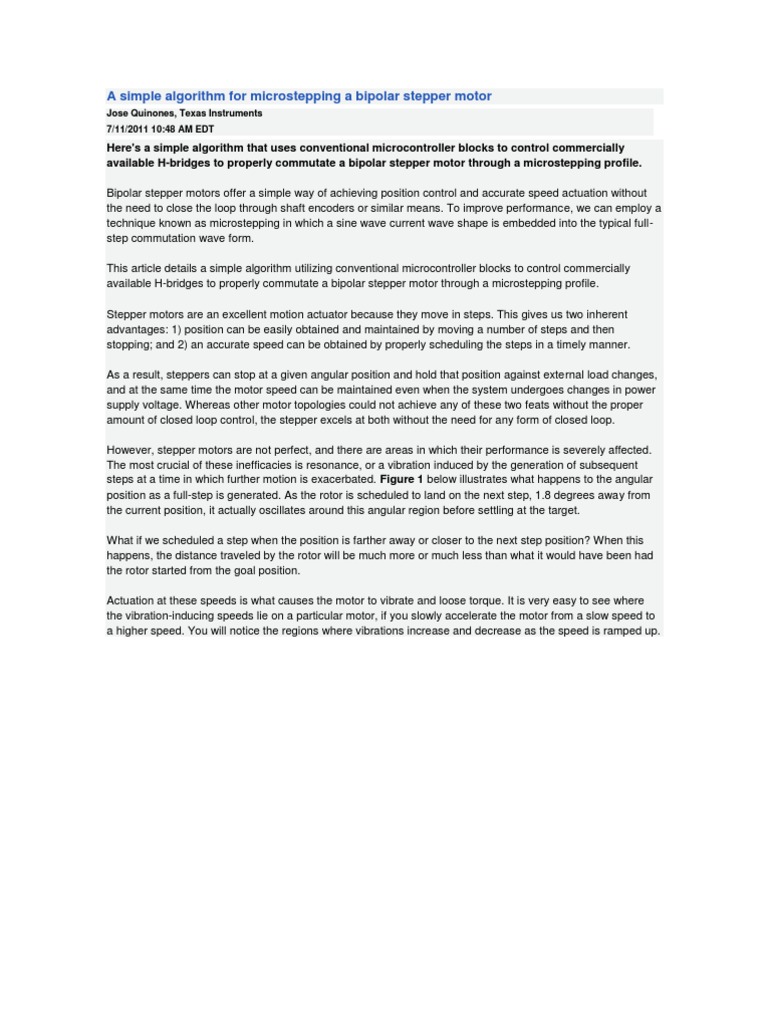 A Simple Algorithm For Microstepping A Bipolar Stepper Motor | PDF | Electricity | Force