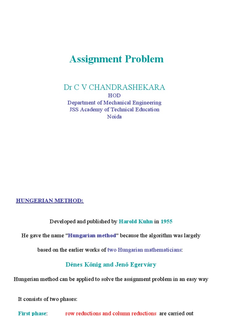 Assignment Problem PDF | Analysis | Mathematics Of Computing | Free 30-day Trial | Scribd