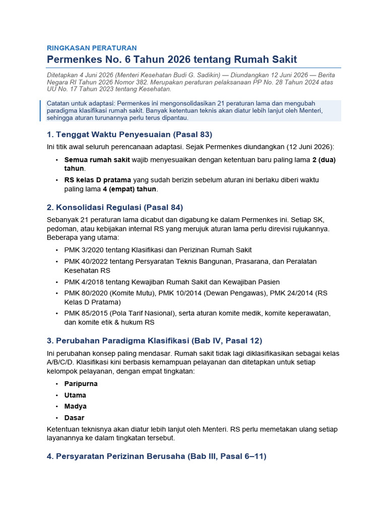Ringkasan Permenkes 6 2026 Rumah Sakit | PDF