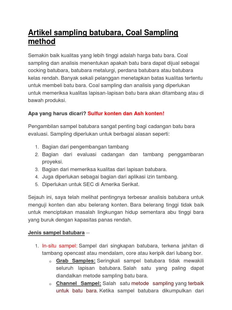 Metode Sampling Batubara yang Efektif | PDF | Teknologi & Rekayasa