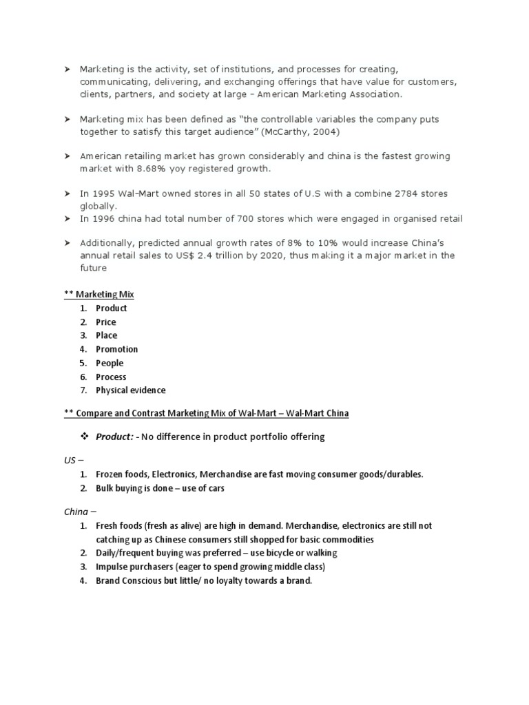 Wal-Mart vs. Wal-Mart China: Marketing Mix Comparison | PDF | Walmart ...